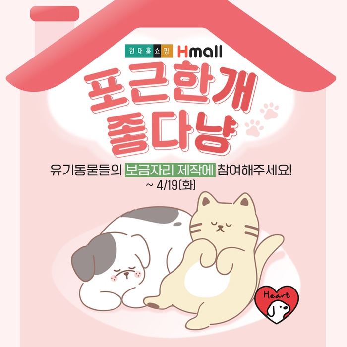 현대홈쇼핑 유기동물 후원 하트 캠페인 진행